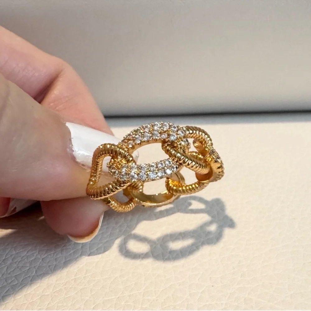 Jewelry | Gold Tone Chain Link Pav Crystal Statement Ring New ...